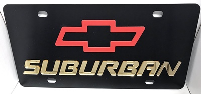 Chevrolet Suburban black stainless vanity license plate
